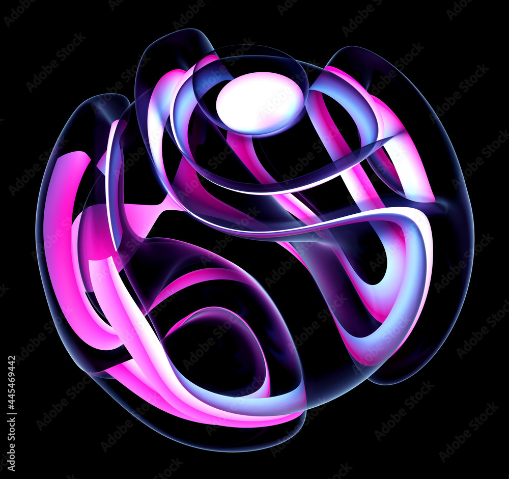 3d render of abstract art of surreal 3d ball or sphere in curve wavy ...