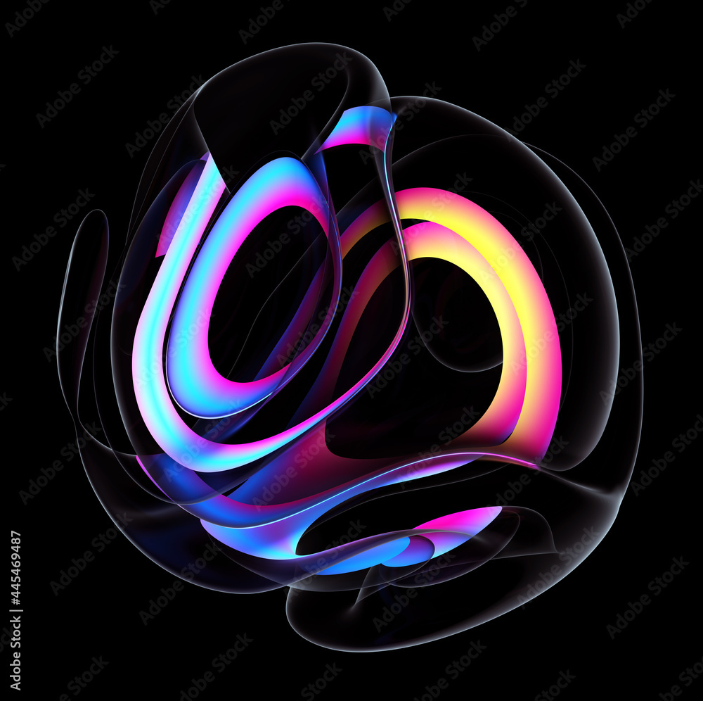 3d render of abstract art of surreal 3d ball or sphere in curve wavy ...