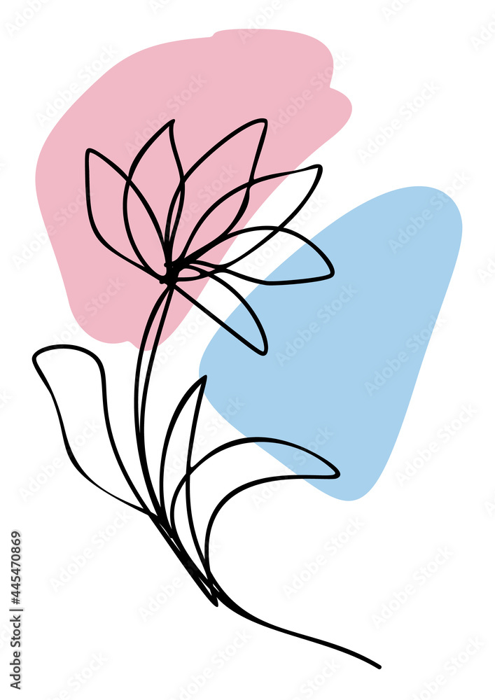 Flower with coloured spots in continuous line art style isolated on ...