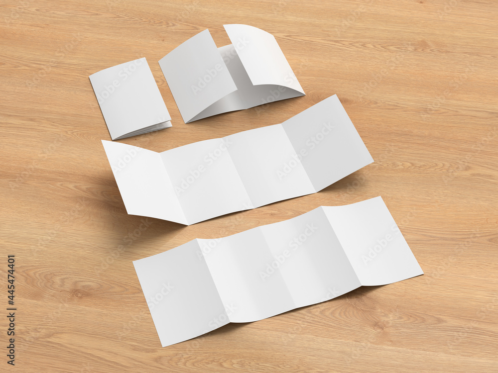 Vertical double gate fold brochure. Four panels, eight pages blank ...