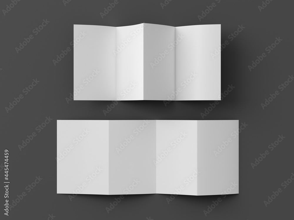Vertical page zigzag or accordion fold brochure. Four panels, eight ...