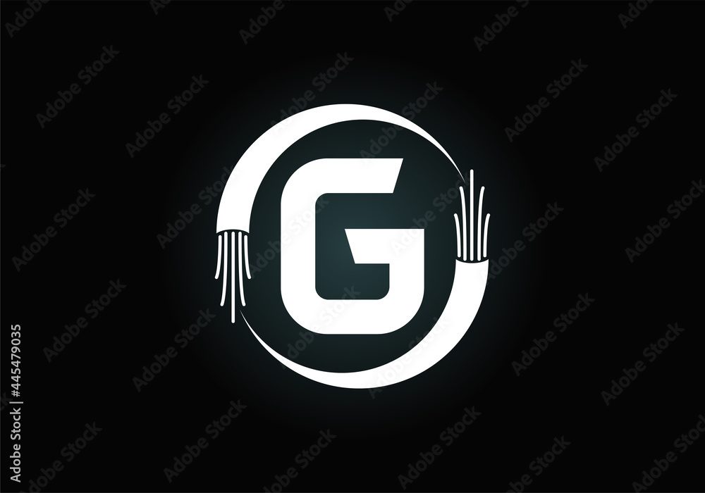 Initial G monogram letter alphabet with electric wire, optical fiber ...