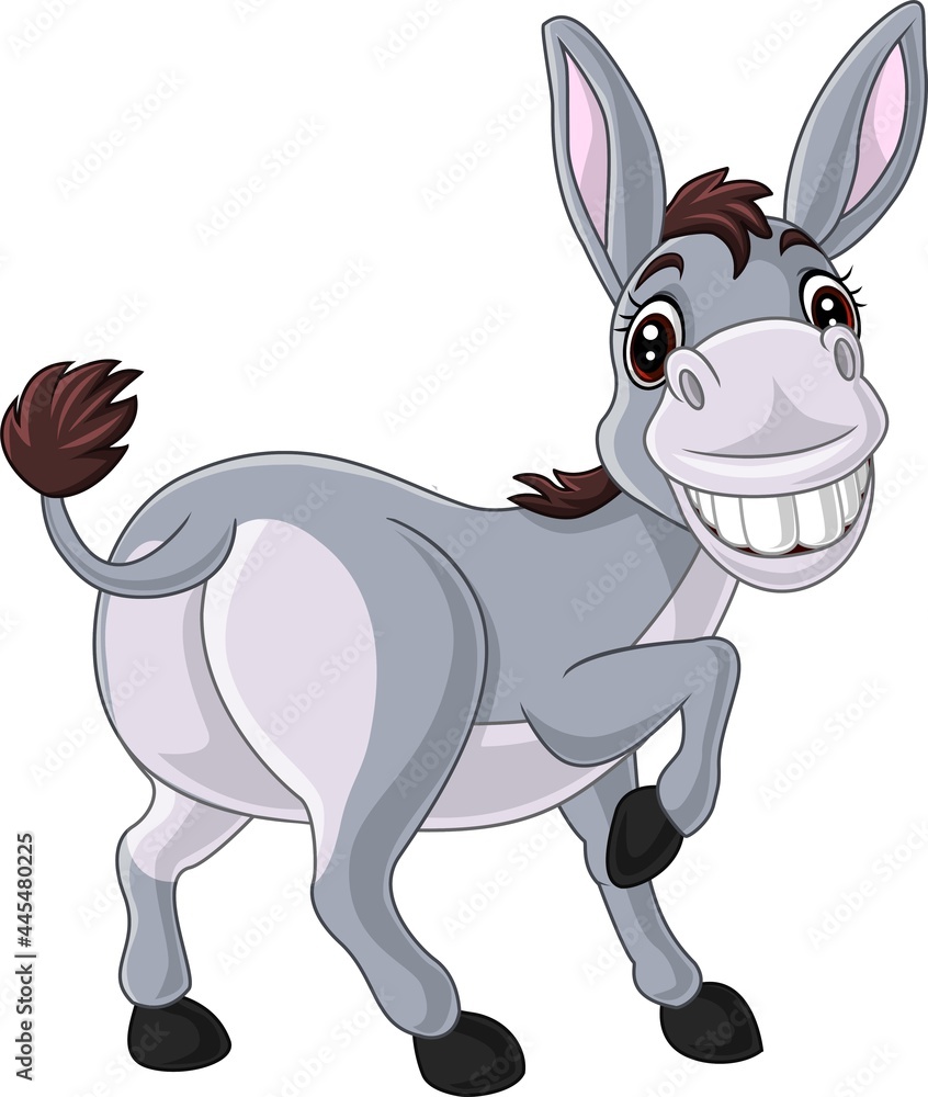 Cartoon happy donkey on white background Stock Vector | Adobe Stock