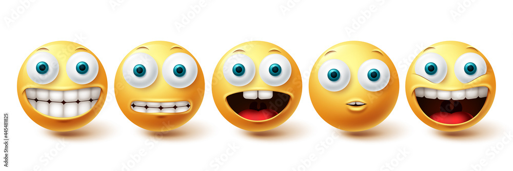 Emoji funny teeth vector set. Smiley icons and emoticon with funny and ...