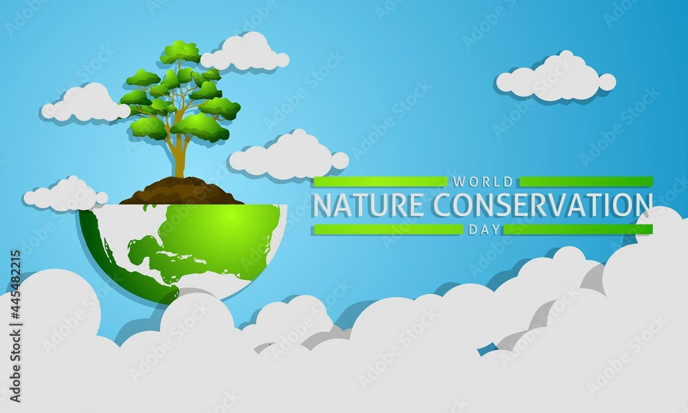 Paper art style of a tree a globe and many clouds, world nature ...