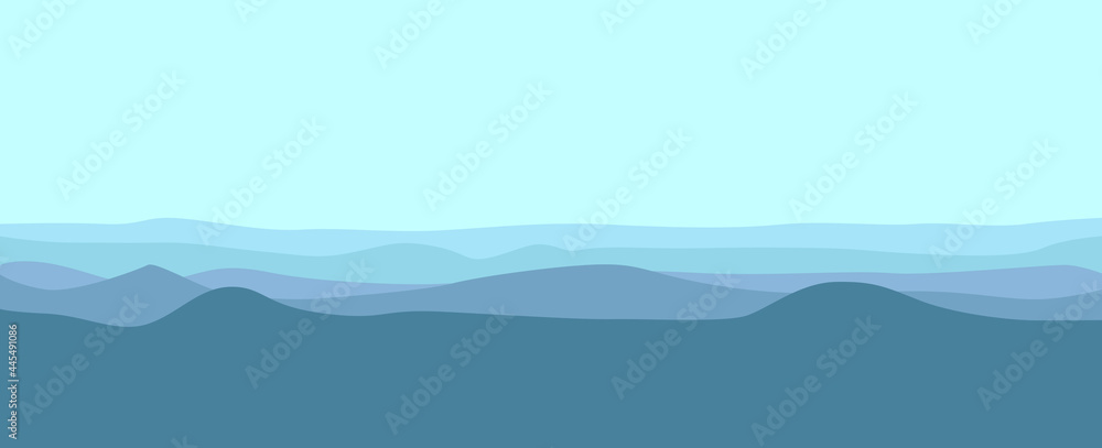 Sea tides layers in cool temperature color vector illustration. Sea ...