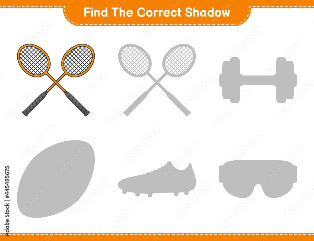 Find the correct shadow. Find and match the correct shadow of Badminton ...