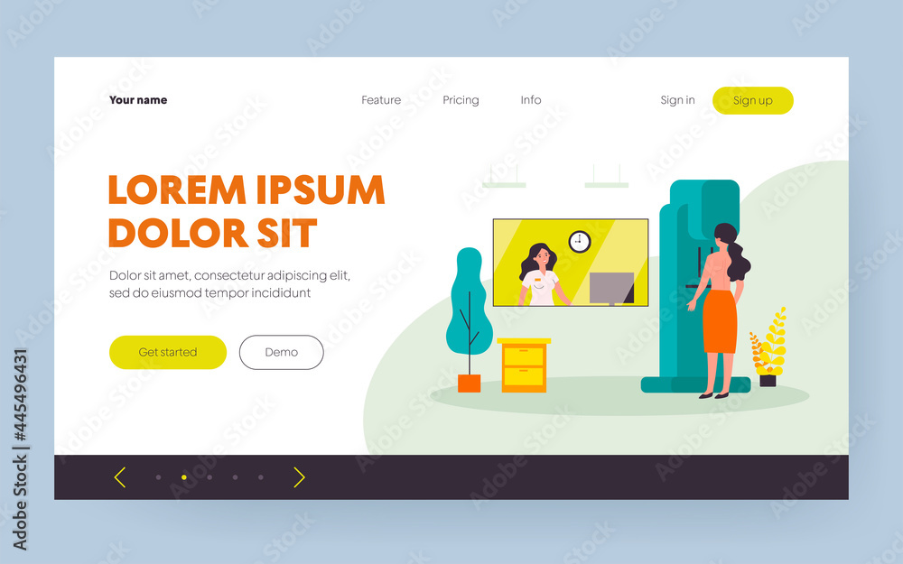 Woman doing breast examination in clinic flat vector illustration ...