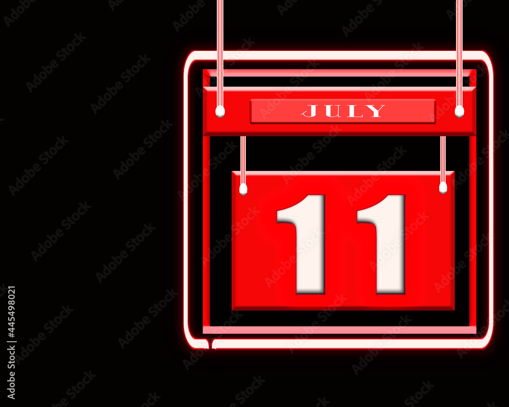 11 July Calendar, Text Effect on black Background Stock Illustration ...