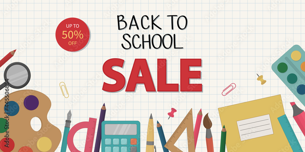 Back to school sale. A banner for marketing purposes. School supplies ...