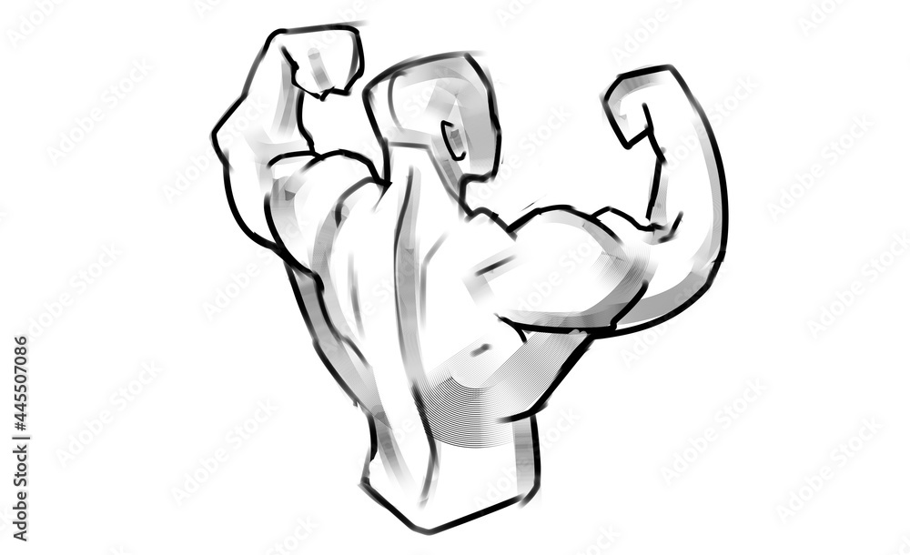 back of a muscular man with simple shadows, the bodybuilder stands with ...