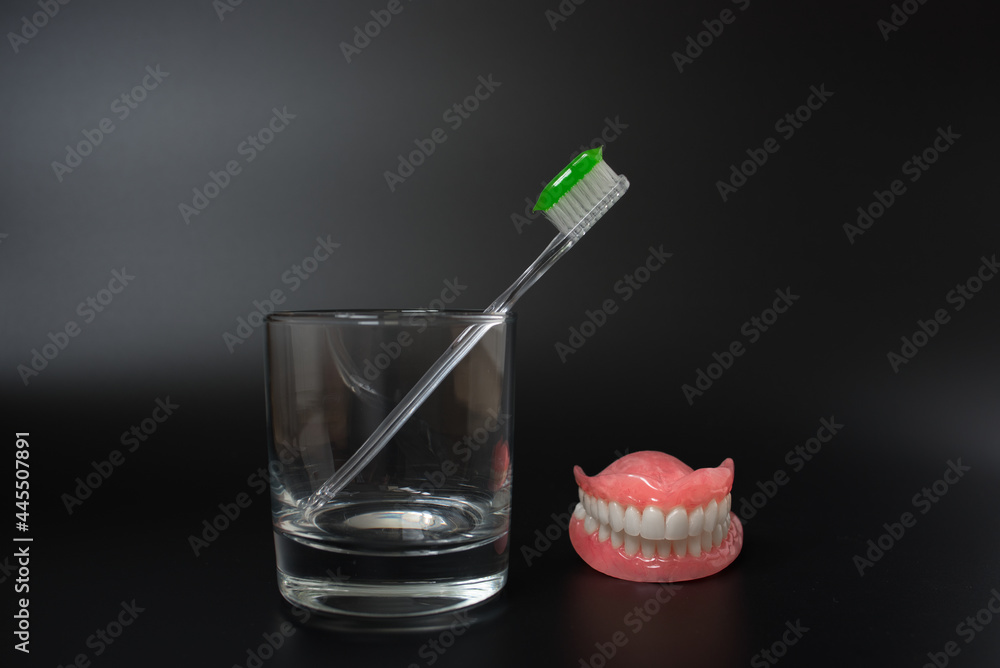 Full removable plastic denture of the jaws. Two acrylic dentures ...