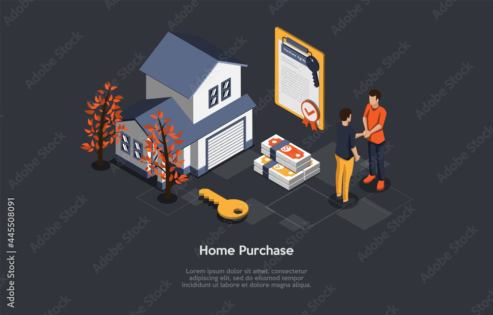 Vector Illustration, Home Purchase Concept. Isometric 3D Composition ...