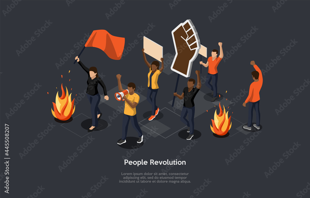 Isometric Composition On Dark Background. Vector 3D Illustration In ...