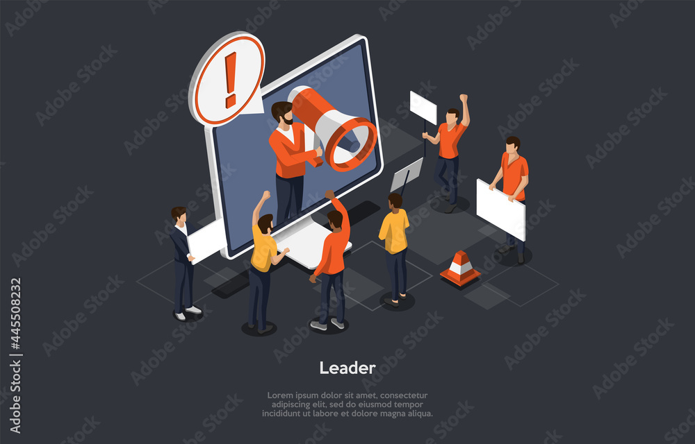 Isometric Composition On Dark Background. Vector 3D Illustration In ...