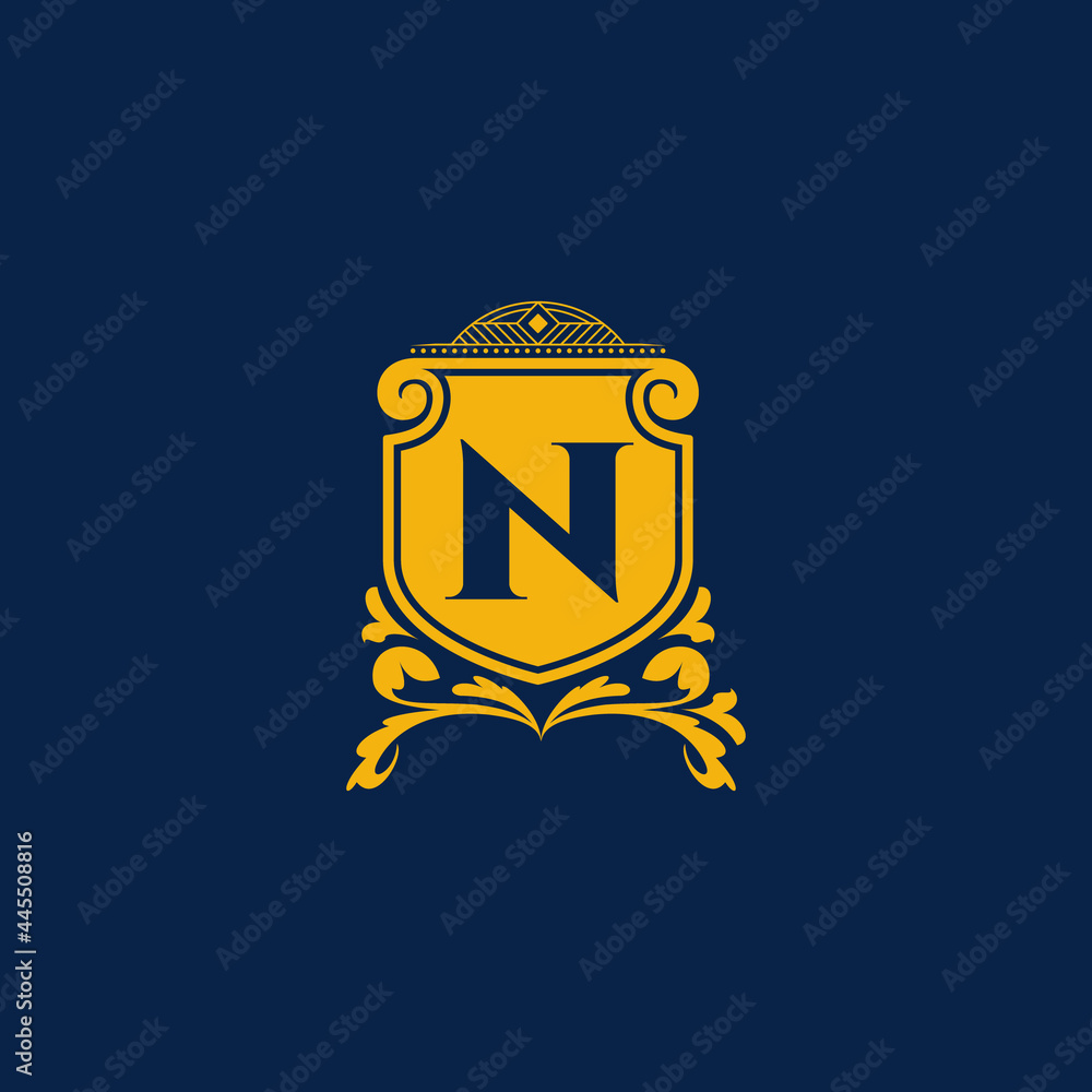 N Letter Initial with Royal Template. Elegant with crown logo vector ...