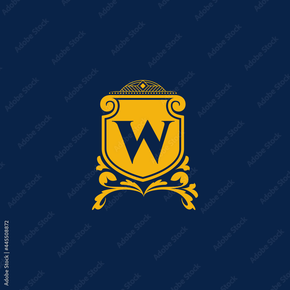 W Letter Initial with Royal Template. Elegant with crown logo vector ...