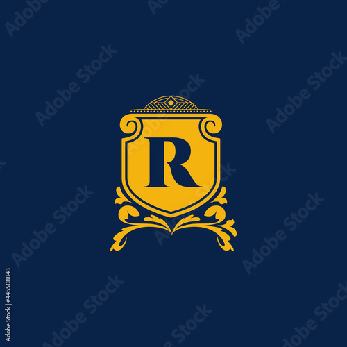 R Letter Initial with Royal Template. Elegant with crown logo vector ...