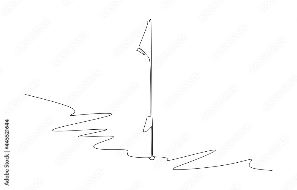 One single line drawing of golf flagstick. Healthy sport concept ...