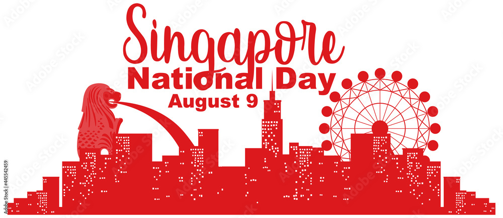 Poster Singapore National Day with Marina Bay Sands Singapore and ...