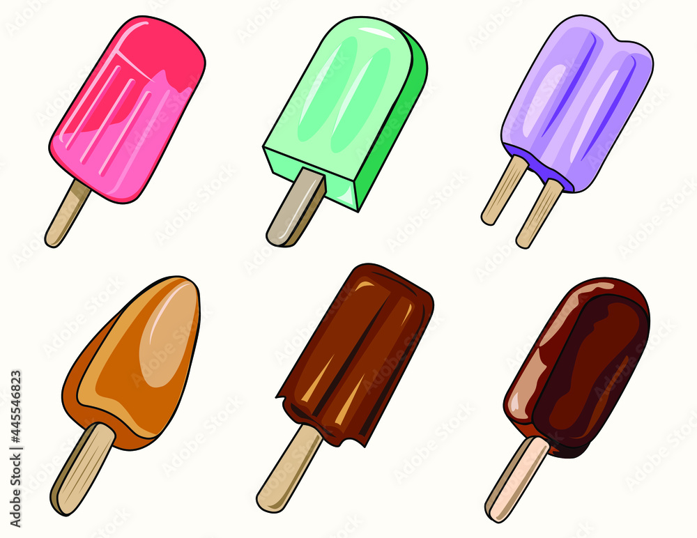 Collection ice cream sticks pastel colors isolated on white. Cartoon ...
