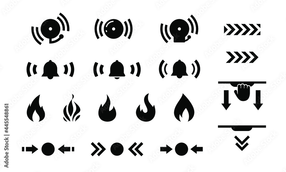 Isolated set of icons for marking firefighting equipment on white ...