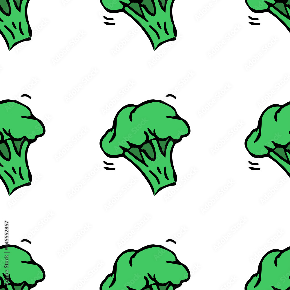 Green broccoli icons on white background. Seamless broccoli pattern ...