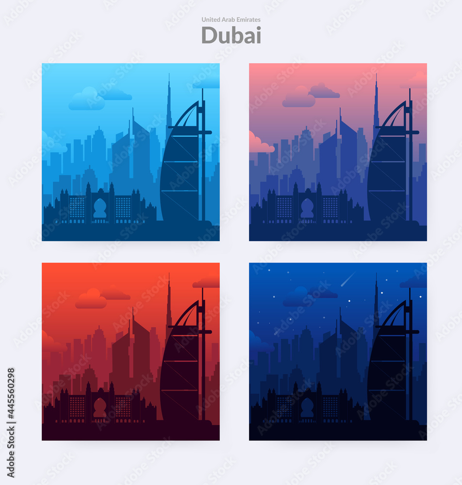 Set of Dubai, UAE famous city scape backgrounds. Stock Vector | Adobe Stock