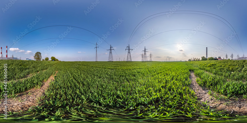 full spherical hdri panorama 360 degrees angle view on field with high ...