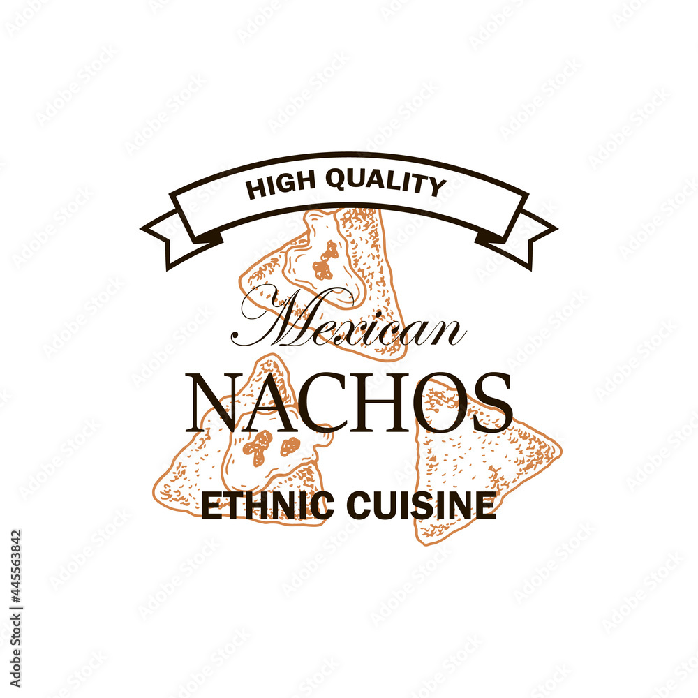 Hand drawn nacho chips logo isolated on white background. Vector ...