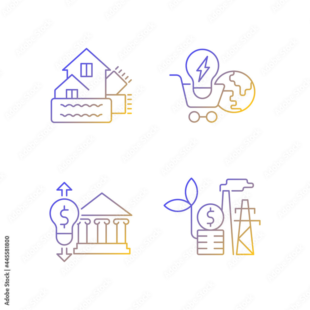 Renewable electrical energy gradient linear vector icons set ...