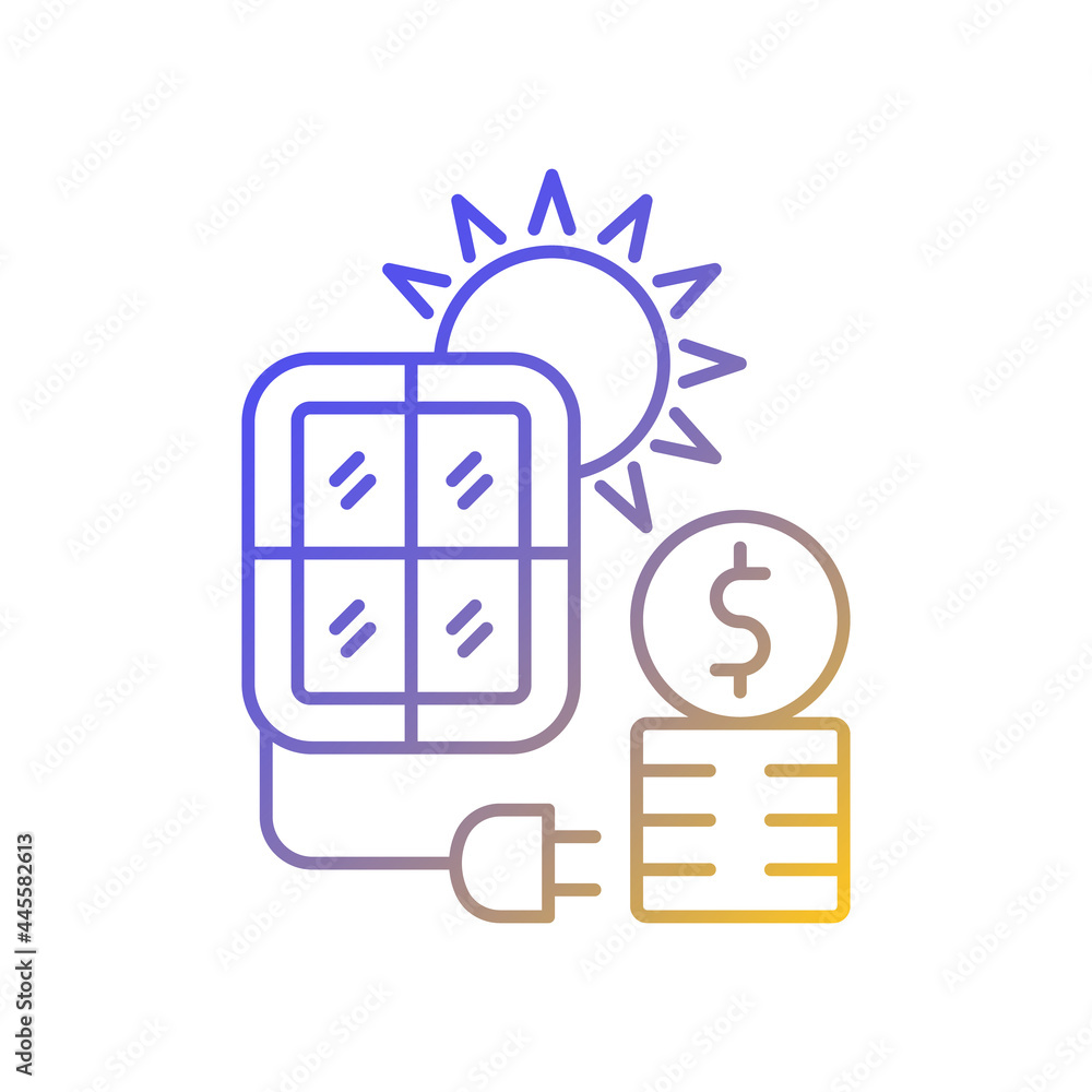 Solar energy price gradient linear vector icon. PV panels for sun power ...