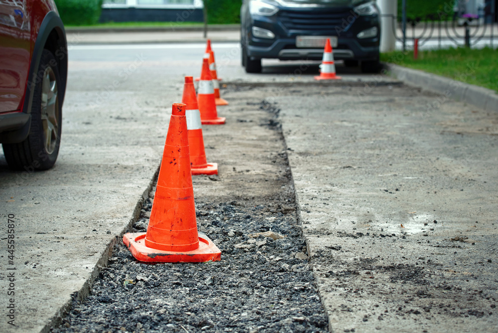 Roadwork, driveway repair, prepare for laying new asphalt. Damaged ...