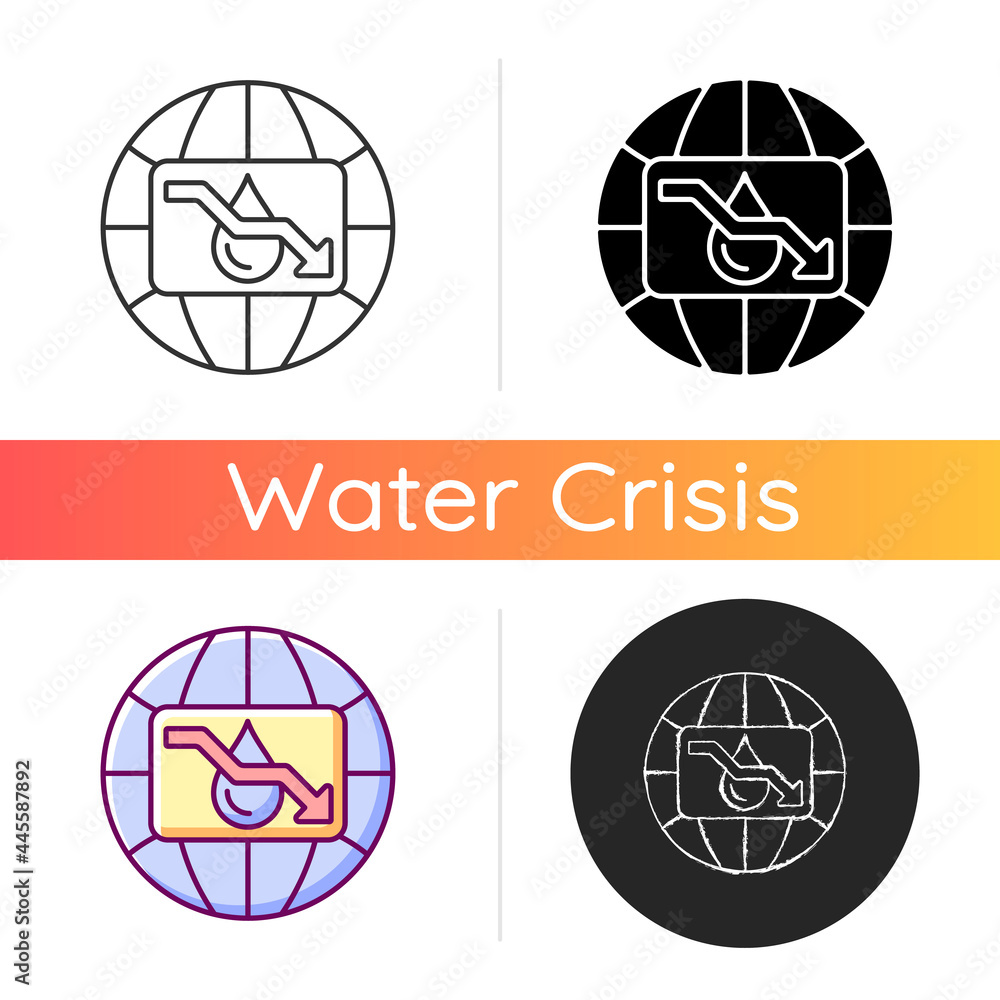 Water scarcity icon. Experiencing drought conditions globally. Fresh ...