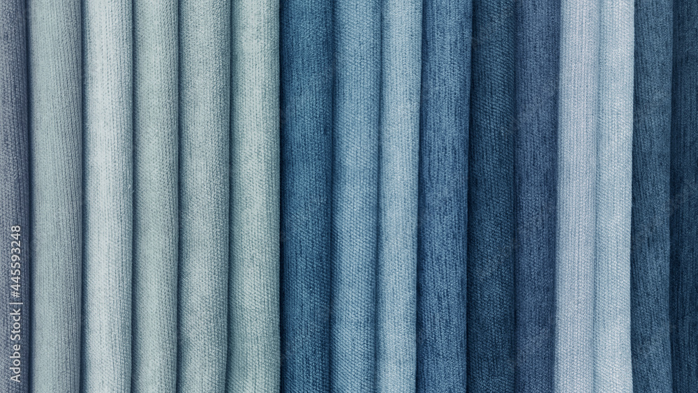 pile of blue textile fabric catalog texture background. multi shade of ...