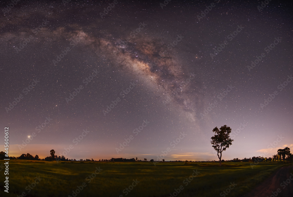 Panorama blue night sky milky way, star on dark background shadows of ...