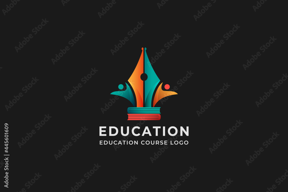 Education Logo Design concept.pen Icon isolated circle with people joy ...