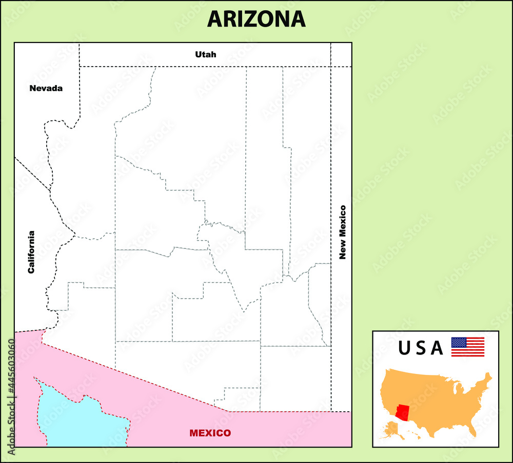 Arizona Map. Political map of Arizona in outline. #445603060 - Krainy ...