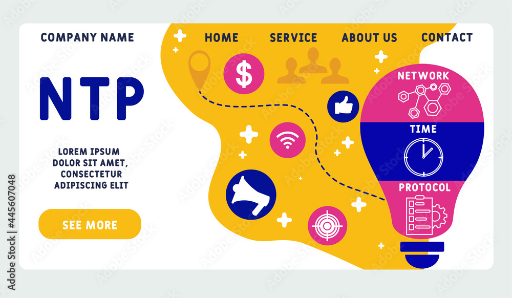 Vector website design template . NTP - Network Time Protocol acronym ...