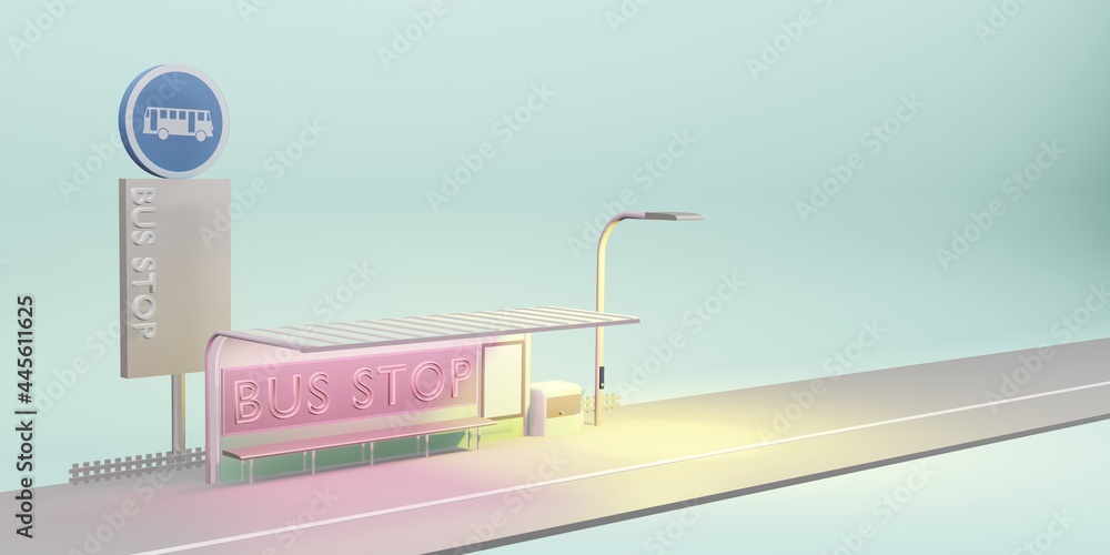 bus stop cartoon city public transport 3D illustration Stock ...