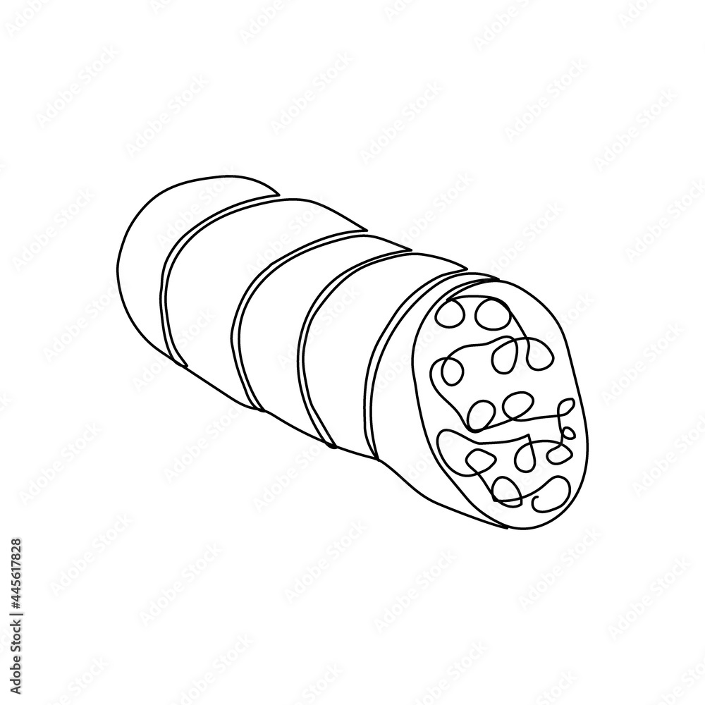Boiled sausage continuous line drawing. One line art of meat products ... Boiled sausage continuous line drawing. One line art of meat products ...
