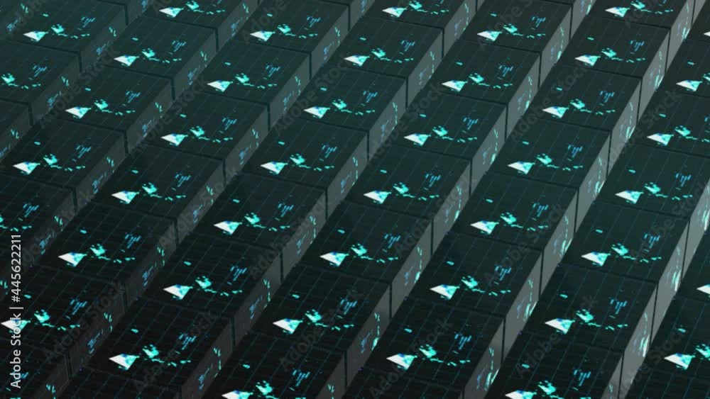 Abstract view of blue rows of stairs with the reflection of flowing ...