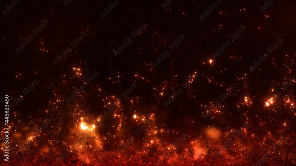Magic fiery quantum particles in macroscopic view. Concept 3D animation ...