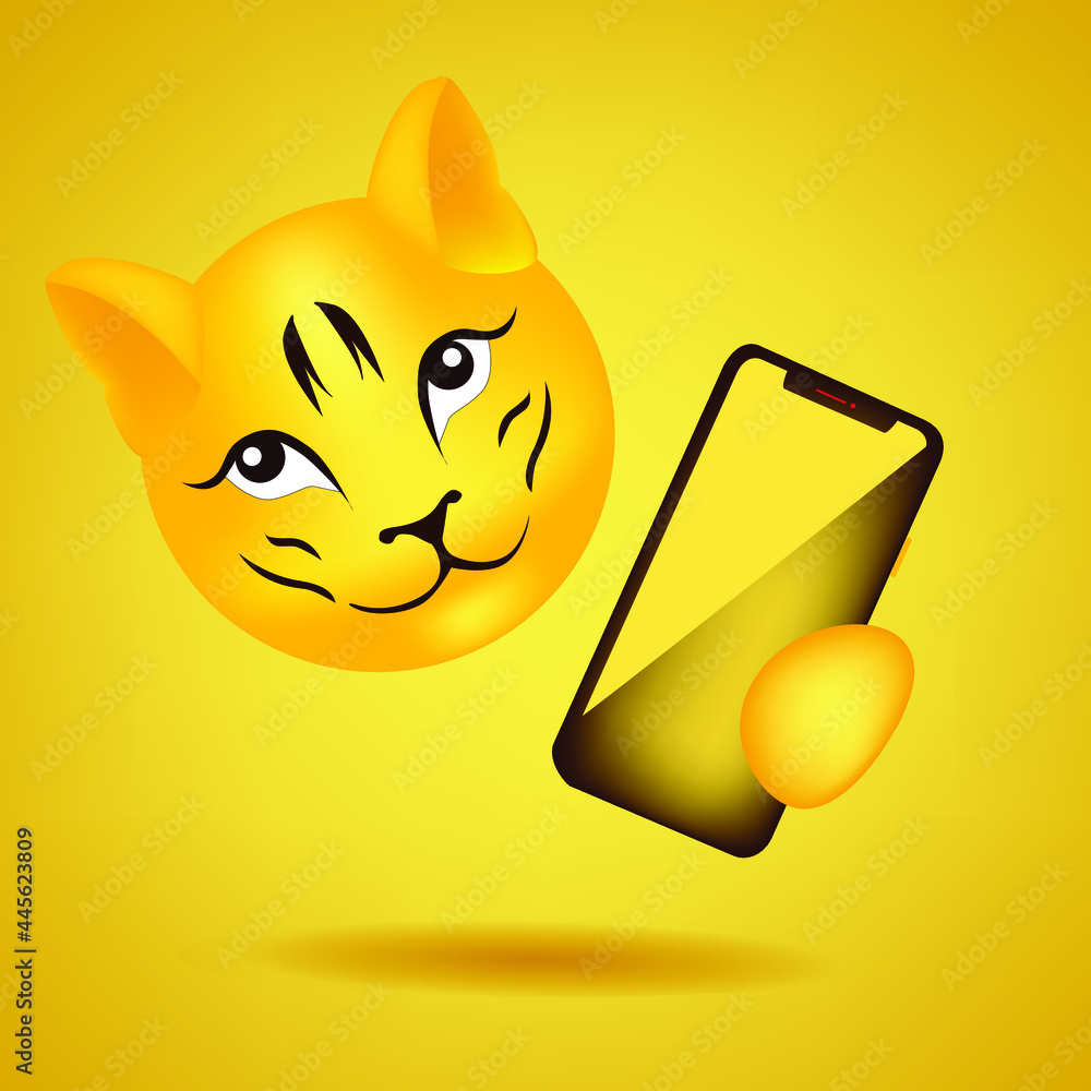 cat with the smartphone. Emoji vector illustration. Tiger icon emotes ...