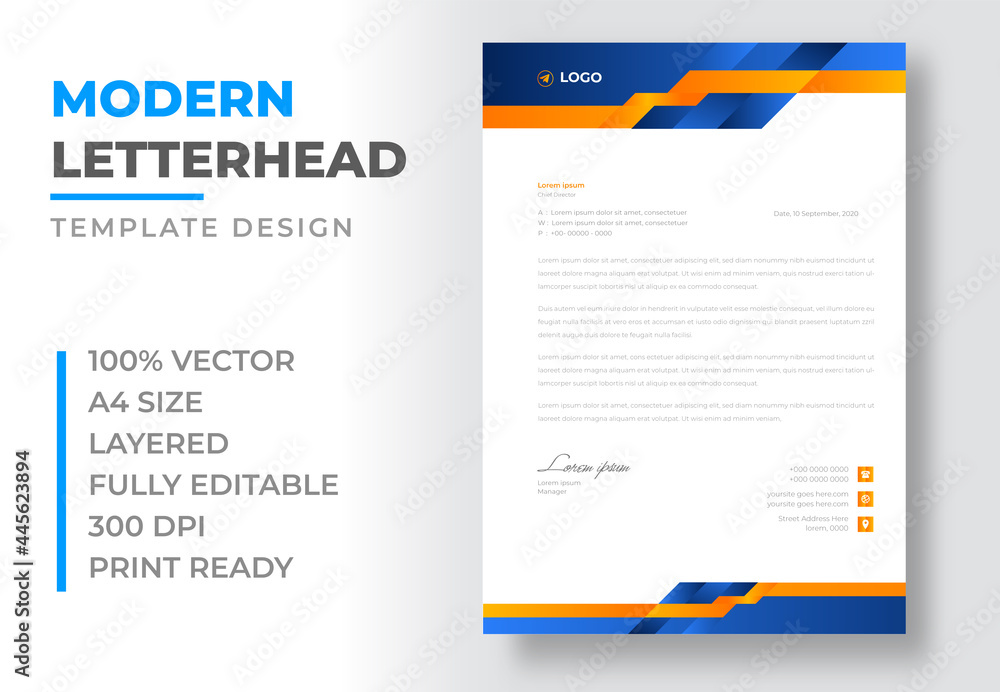 corporate modern business letterhead design template with blue color ...