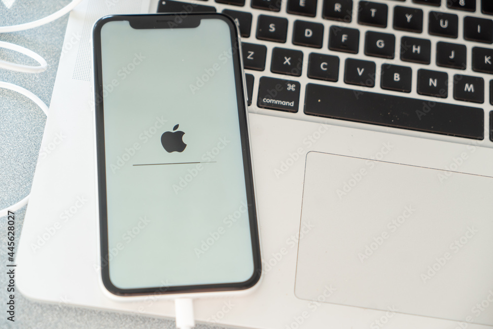 New iPhone setup progress bar with Apple logo on screen while phone ...