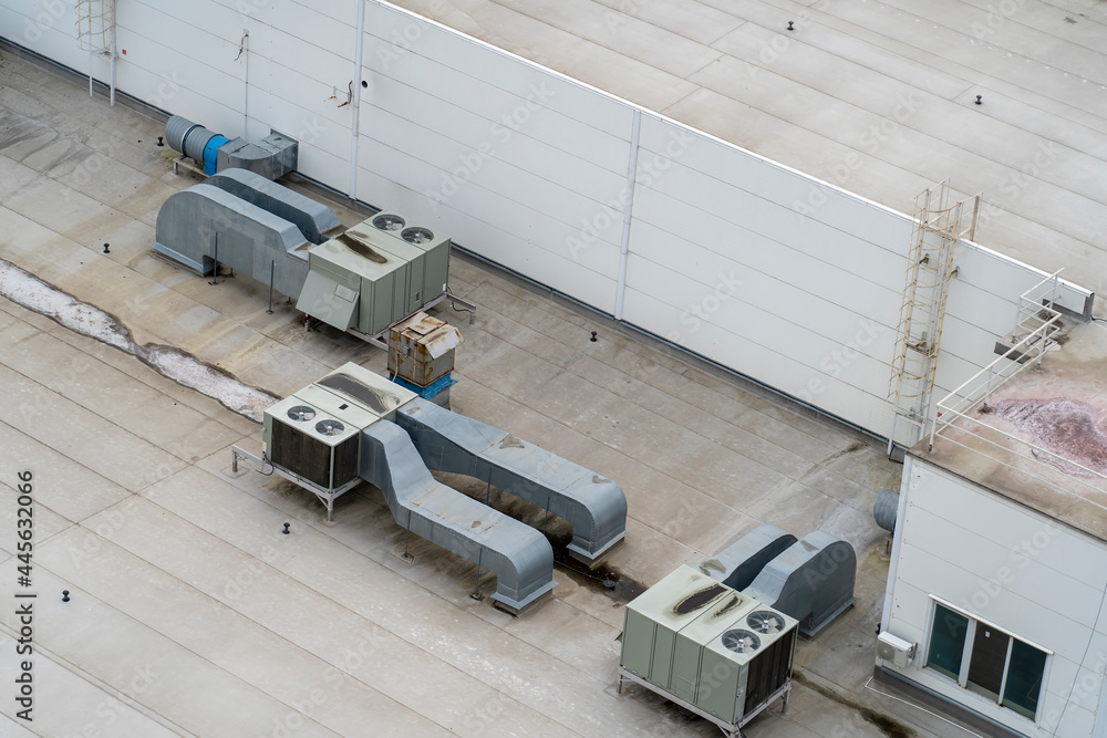 Exhaust vents of industrial air conditioning and ventilation units. Air ...