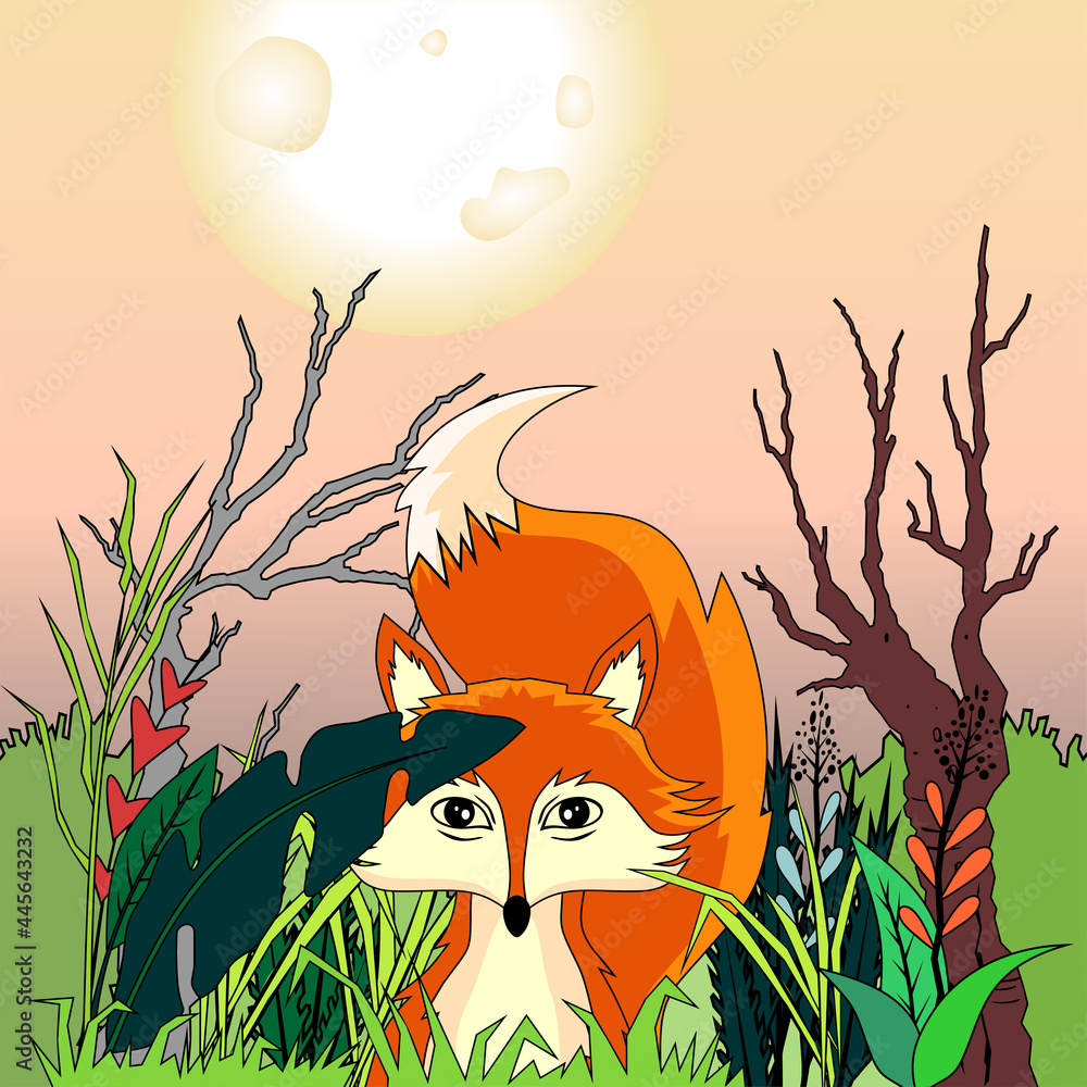 Vector art of fox in the forest. Vector illustration. Stock Vector ...