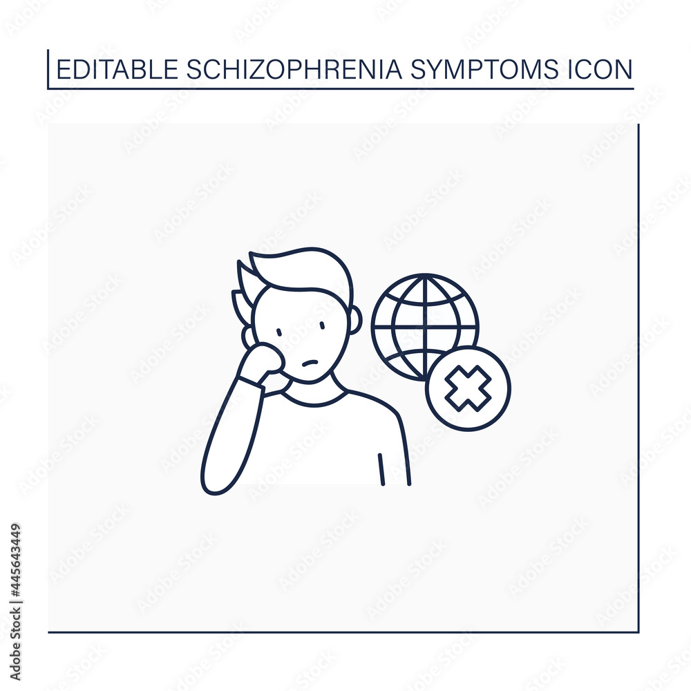 Negative symptoms line icon.Disinterest. Apparent environment ...