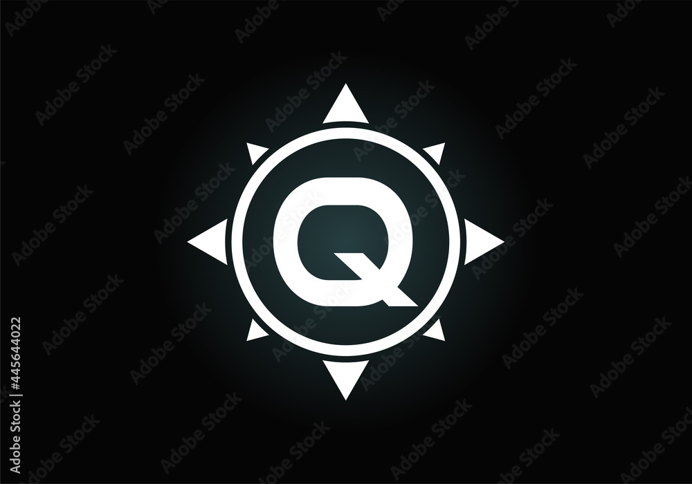 Initial Q monogram letter alphabet in a compass. Font emblem. Compass ...